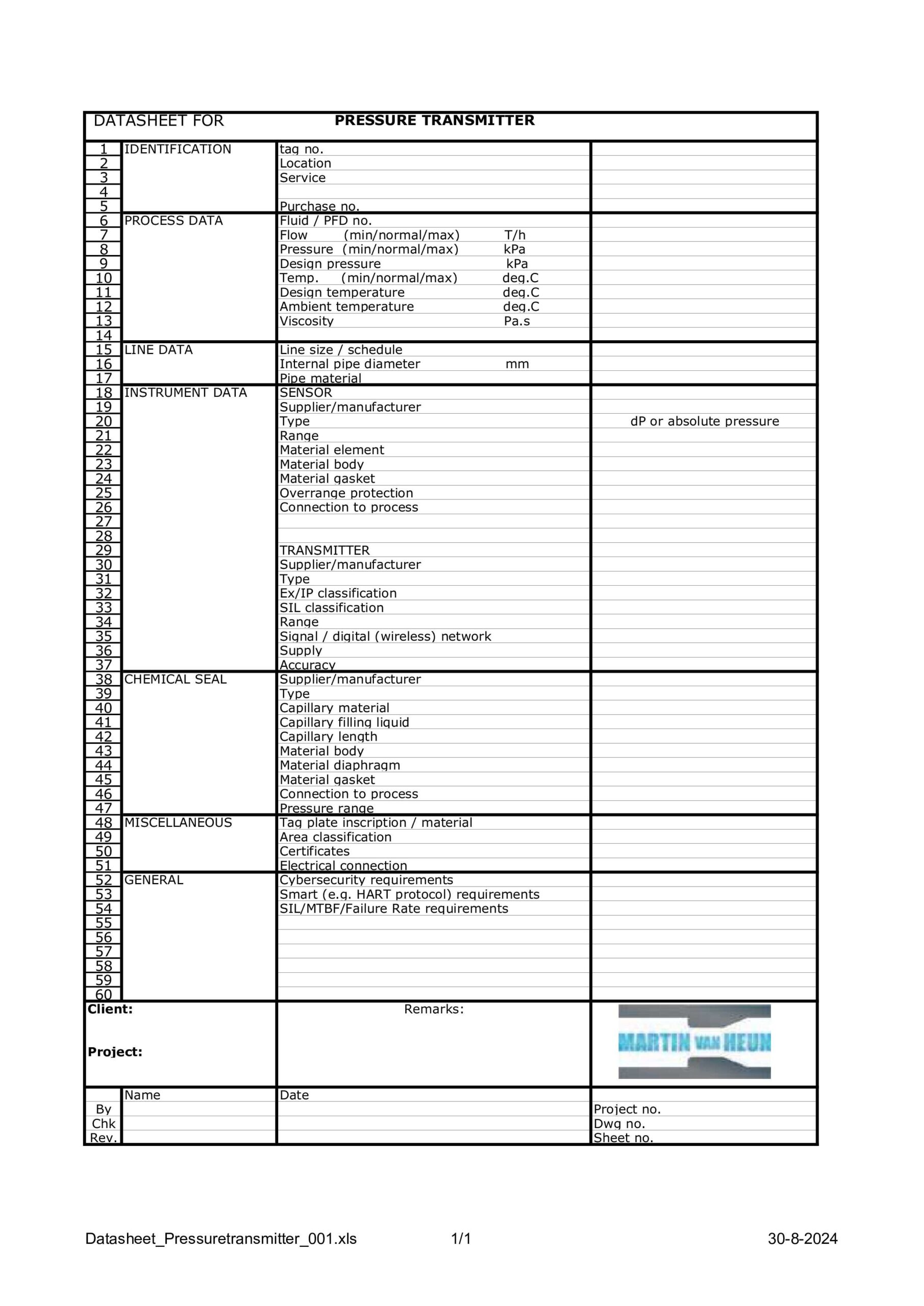 DATASHEET PRESSURE TRANSMITTER - Instrumentation & Control