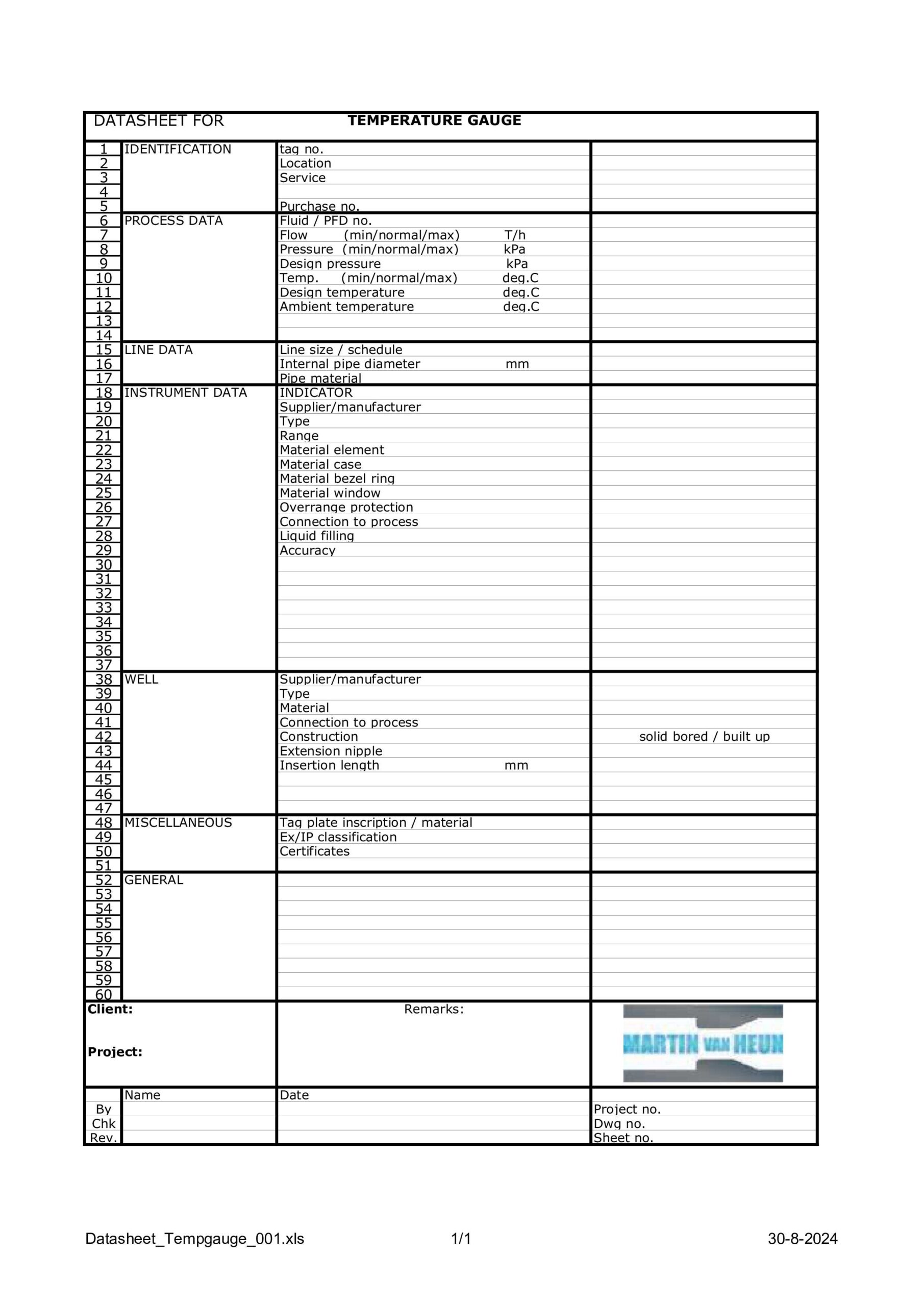 DATASHEET TEMPERATURE GAUGE - Instrumentation & Control